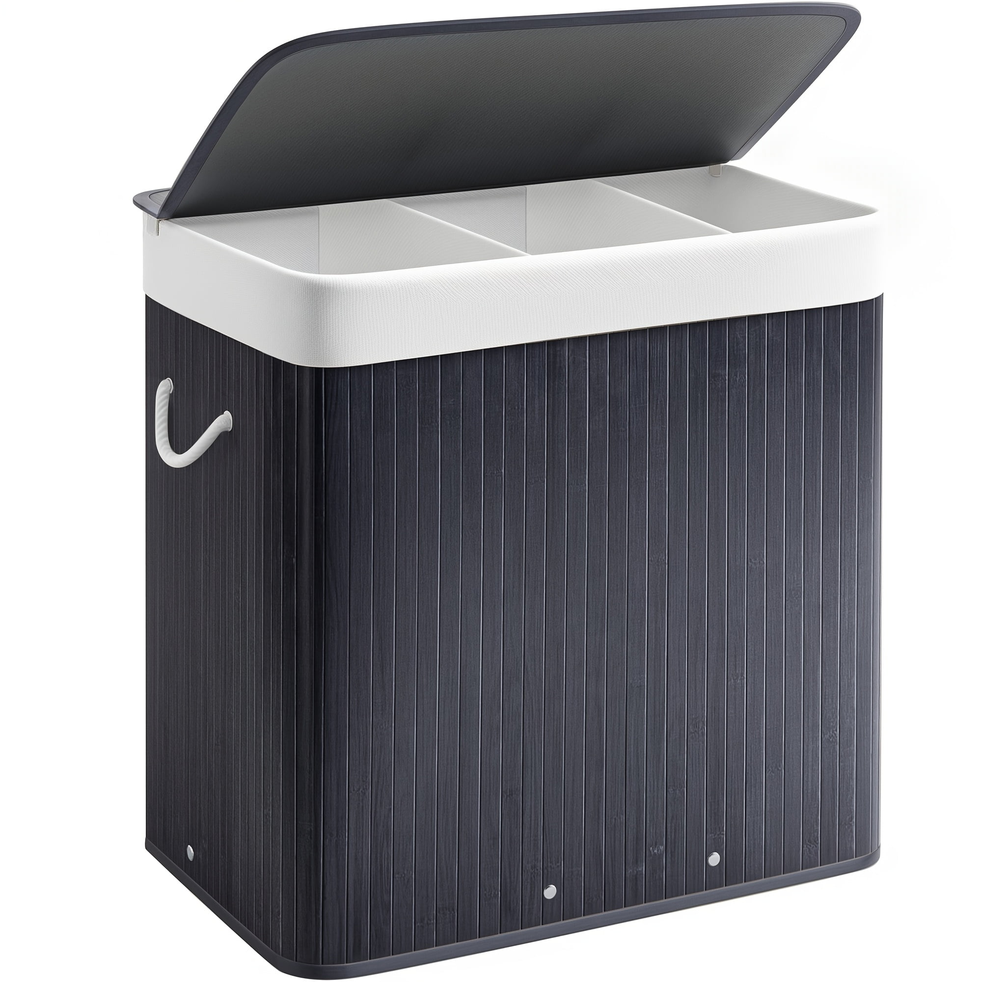 150L Large Bamboo Laundry Basket with Lid - 3-Section Hamper, Removable ...