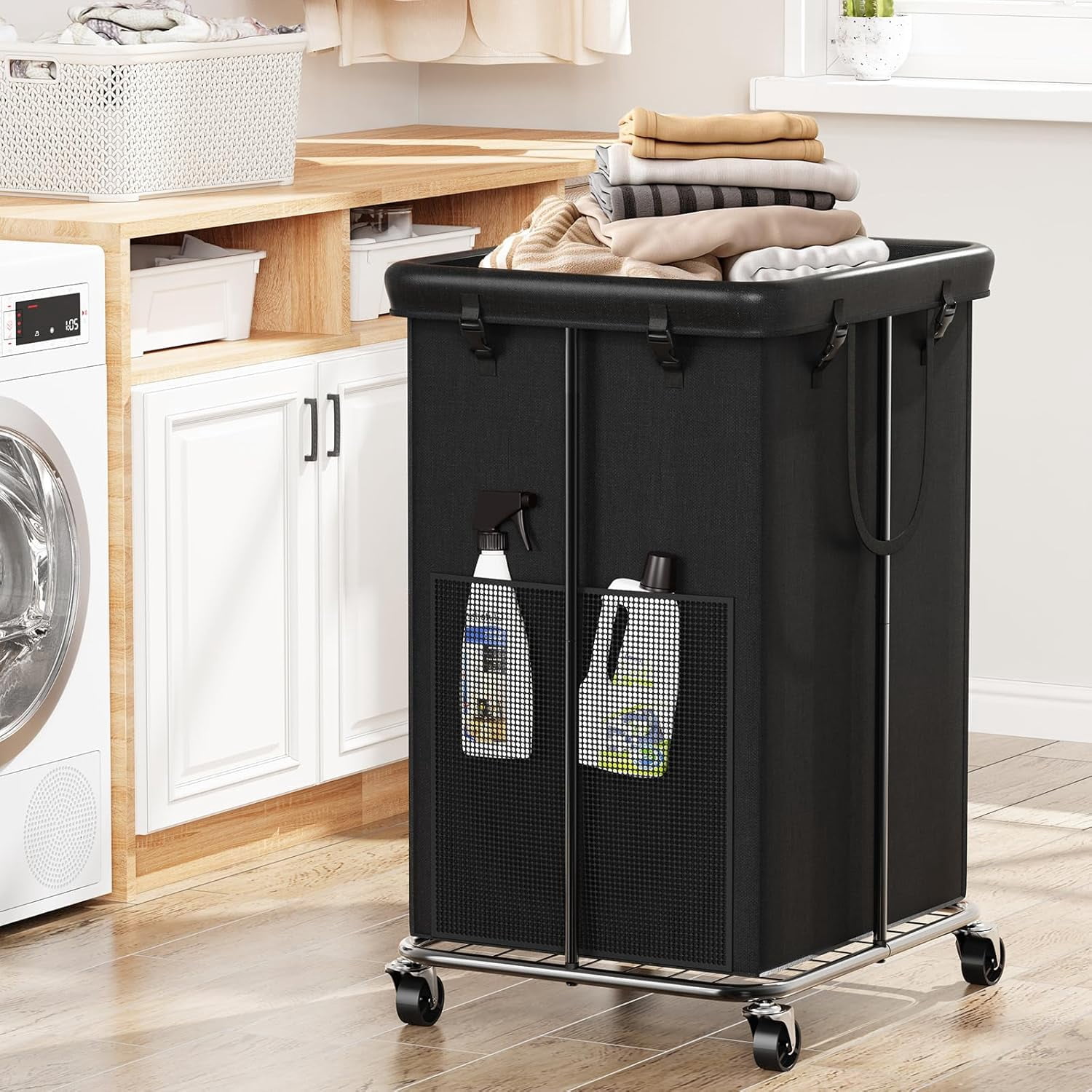 150L Large Laundry Basket with Wheels, Rolling Hamper Removable Bag ...