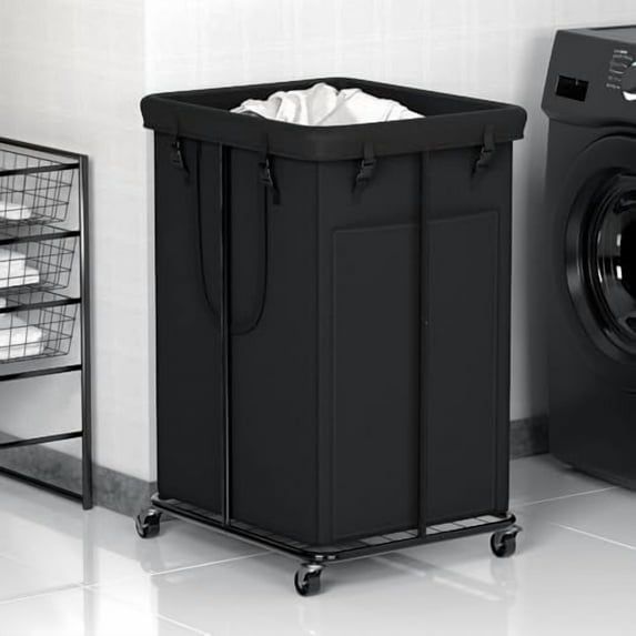 150L Laundry Basket Laundry Hamper with Wheels, Metal & Oxford Fabric ...