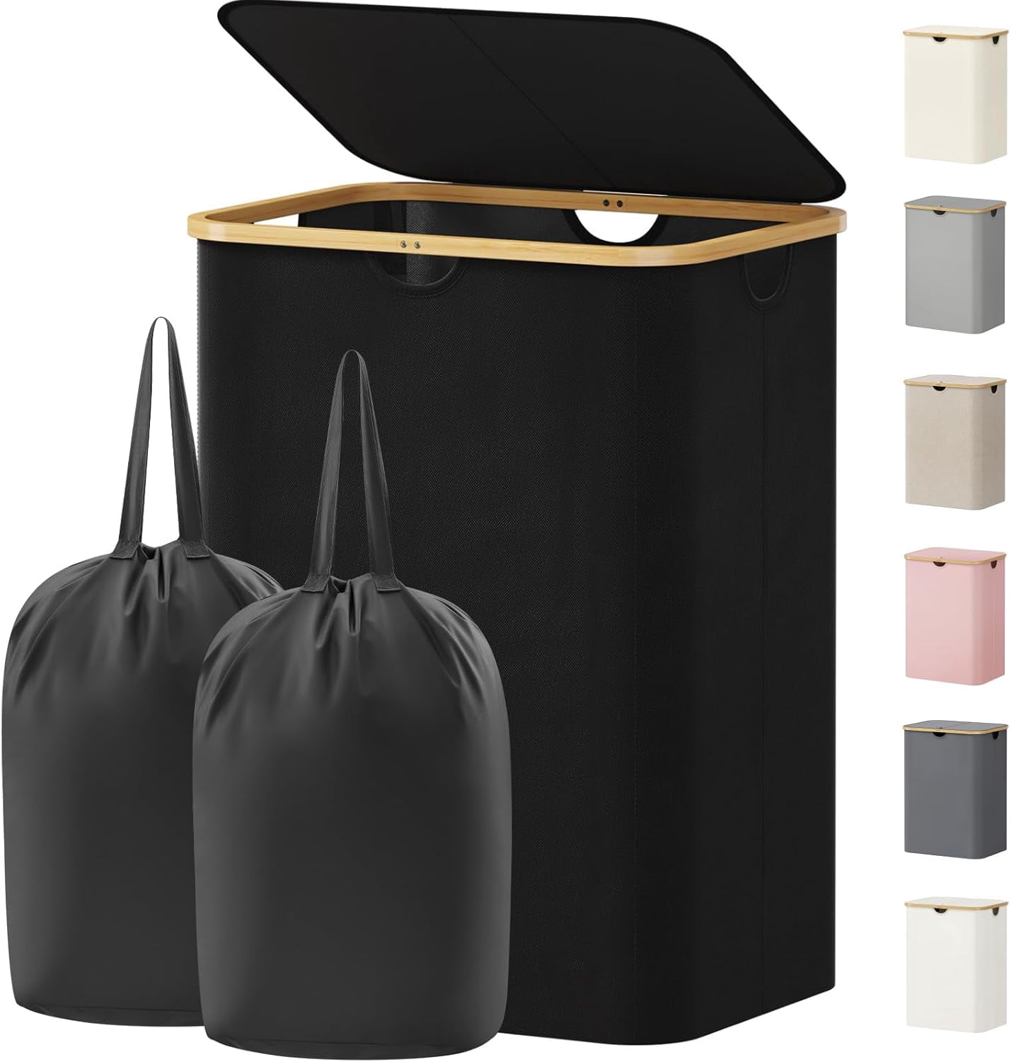 150L Laundry Basket with Lid, Clothes Hampers Bamboo Handles and 2 ...