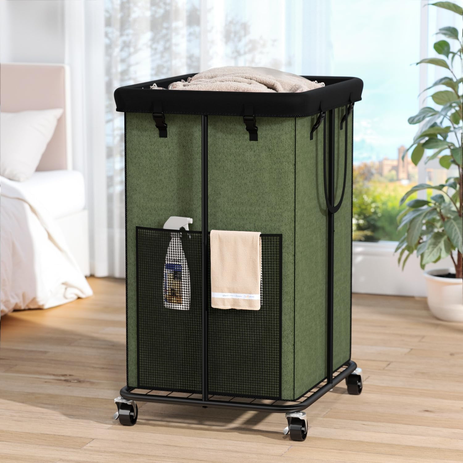 150L Laundry Hamper with Wheels, Rolling Laundry Basket with Metal ...
