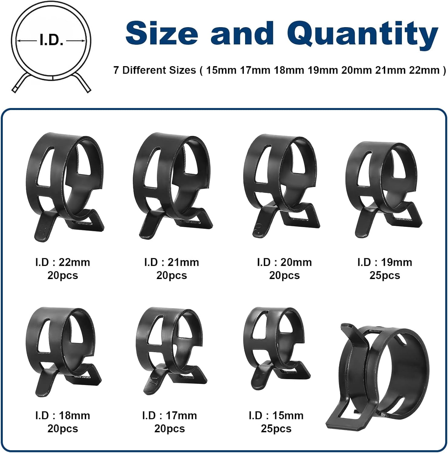 150PCS 15-22mm Spring Band Hose Clamp, Fuel Line Hose Clamp, Low ...