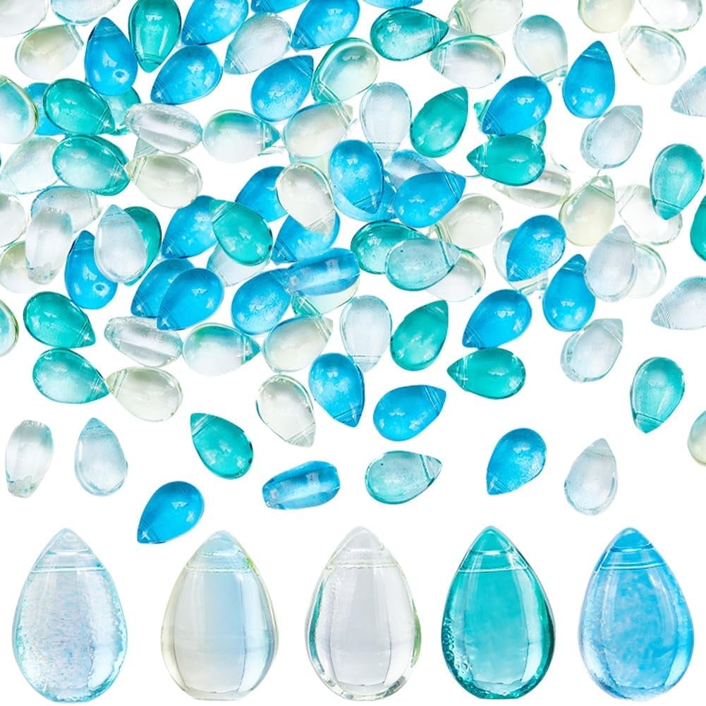 150PCS 5 COLORS 10mm Glass Tear Drop Beads Water Drop Beads Teardrop ...