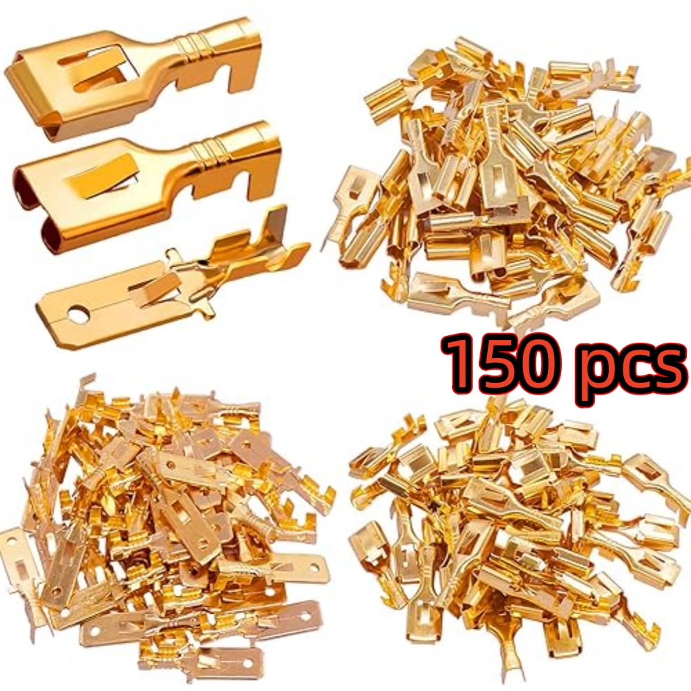 150PCS 6.3mm Male Female Spade Connector Quick Splice Crimp Terminals ...