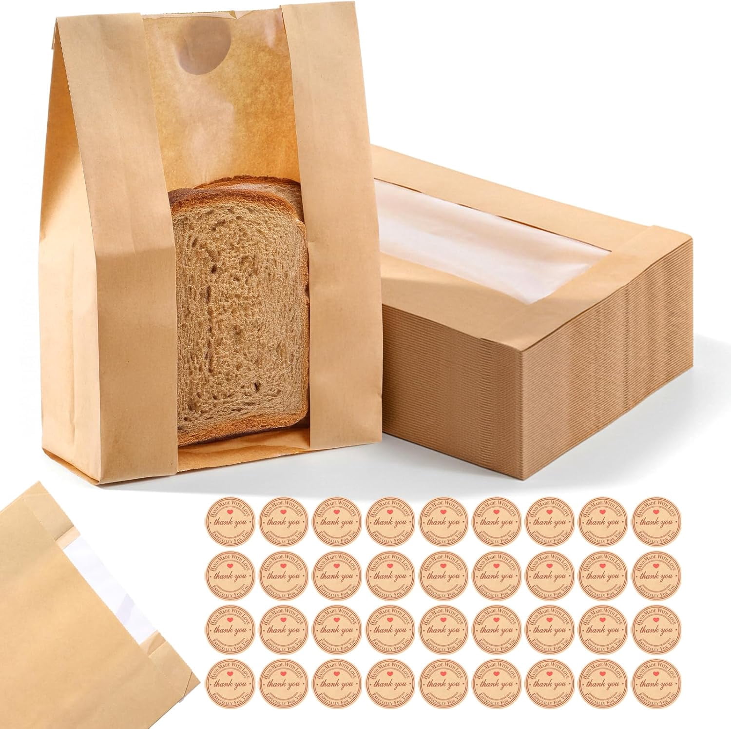 150PCS Bakery Bags with Window,14" X 8.3" X 3.5" Cookie Bags Bread for ...