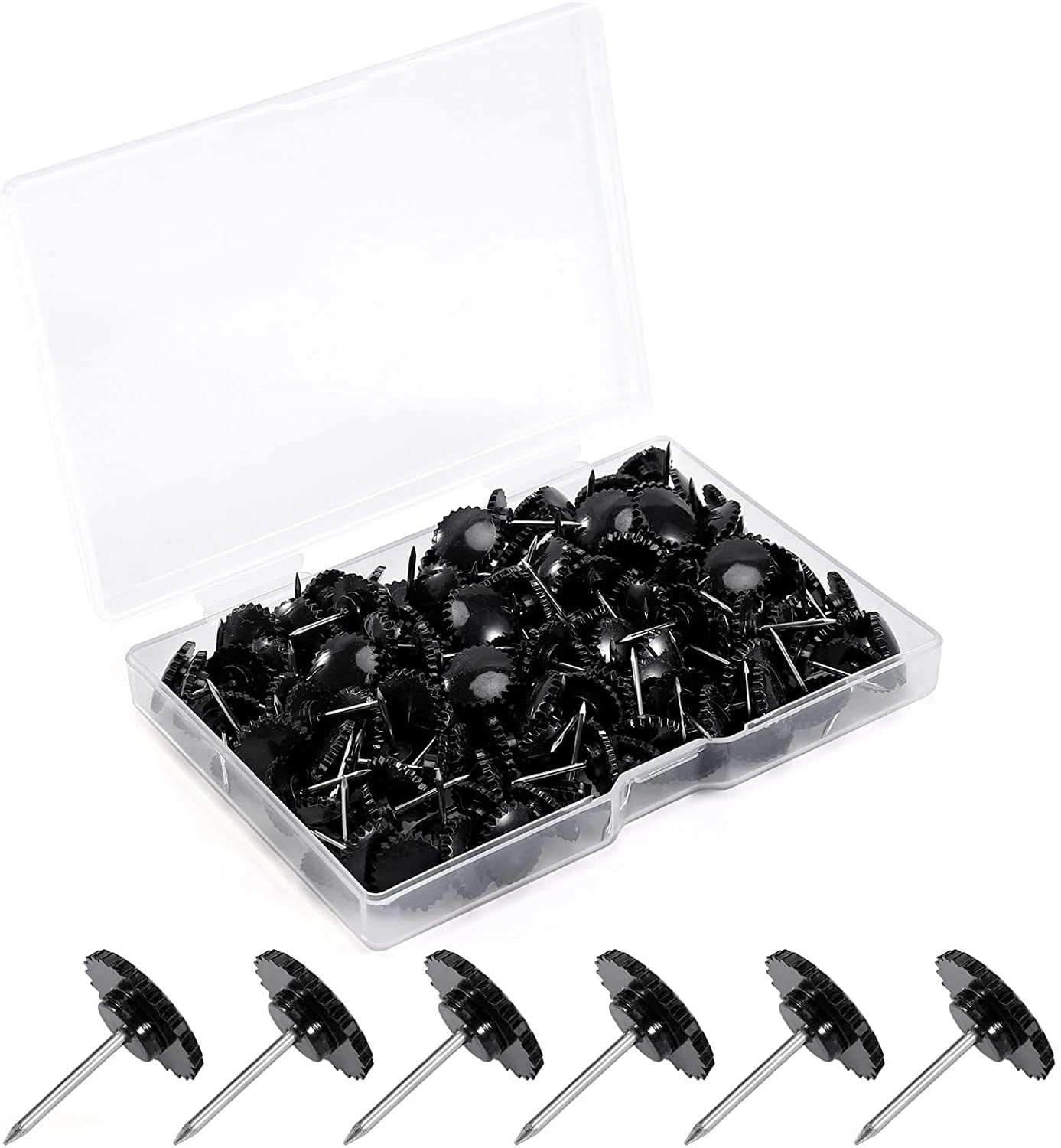 150PCS Black Push Pins, Standard Clear Thumb Tacks Steel Point and ...