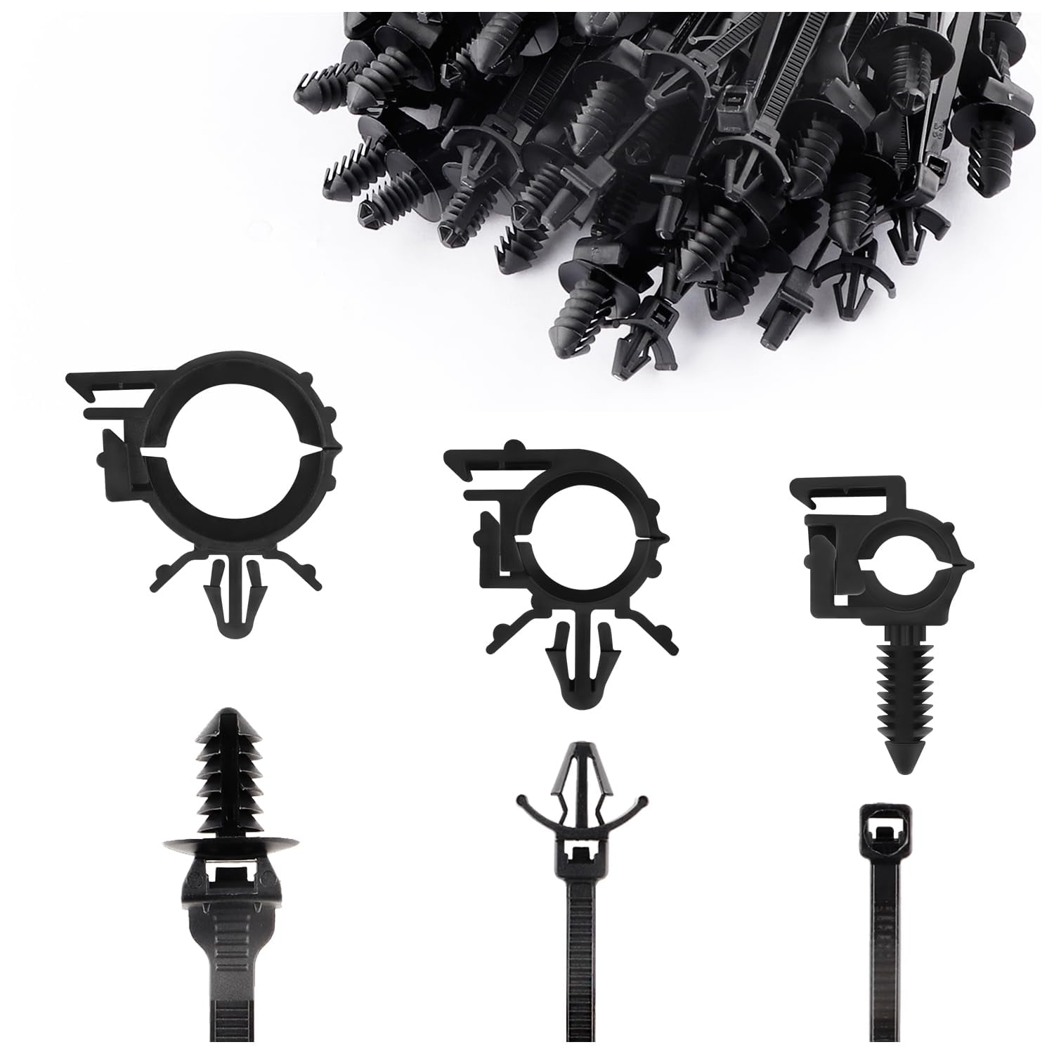 150PCS Cable Zip Ties with Zip Tie Mount,Push Mount Nylon Car Wire Loom ...