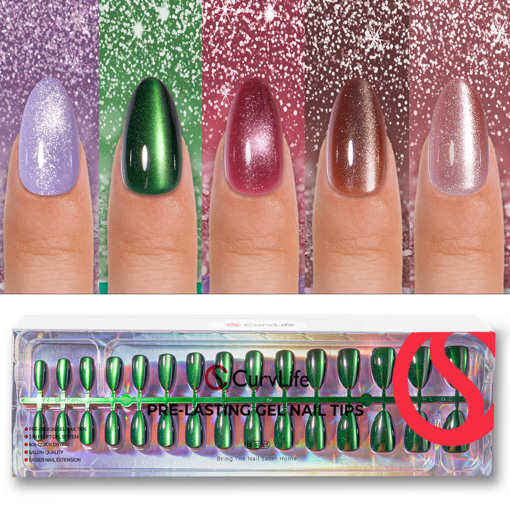 150PCS Cat Eye Press-On Nails Kit, CurvLife Aurora Touch Press-On Nails ...