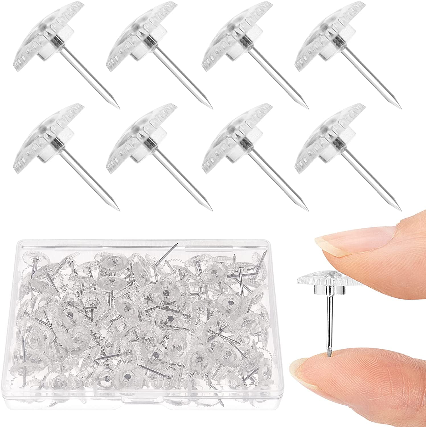 150PCS Clear Thumb Tacks, Standard Clear Push Pins Steel Point and ...