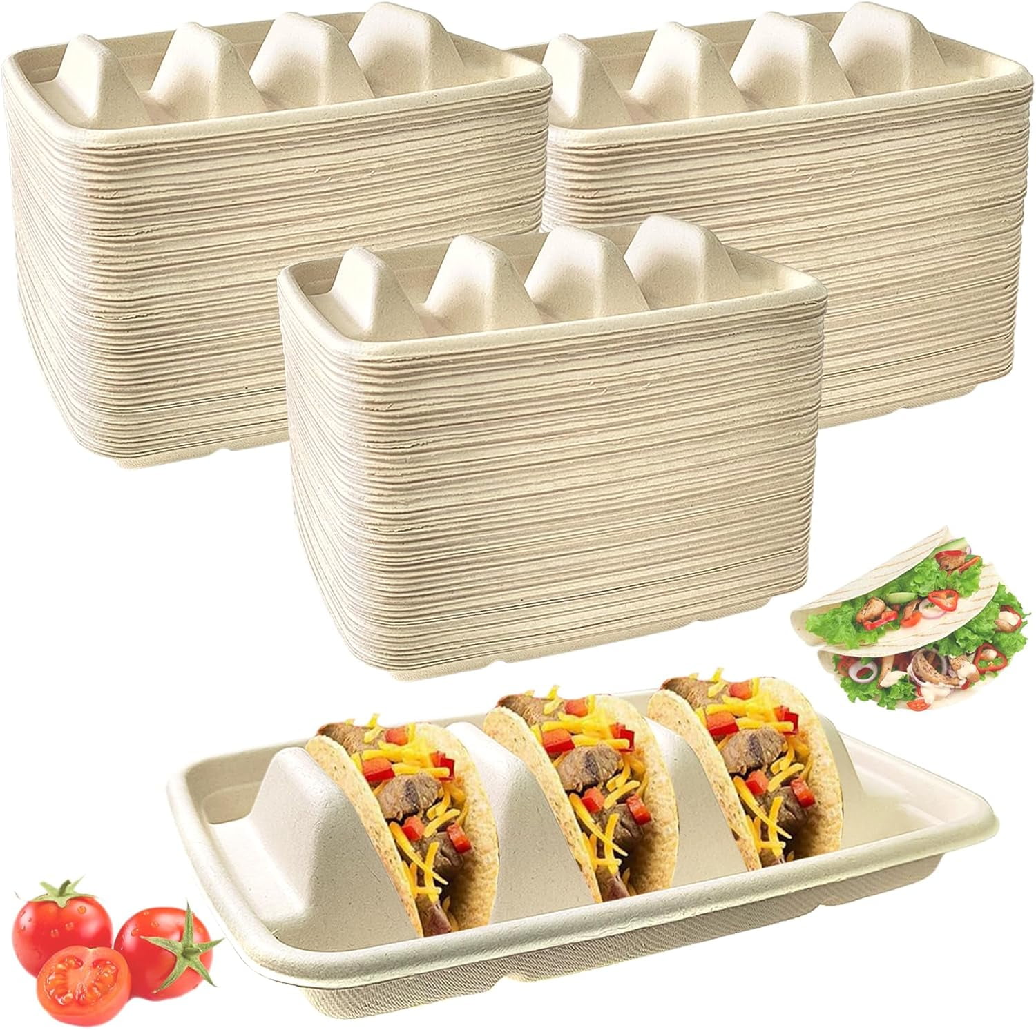 150PCS Disposable Taco Holder for Party，Disposable Taco Plates with 3 ...