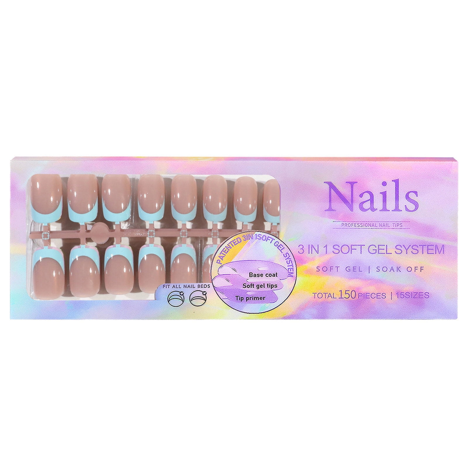 150PCS French Gel Nail Tips 5 Colors French Tips Press on Nails 15 ...