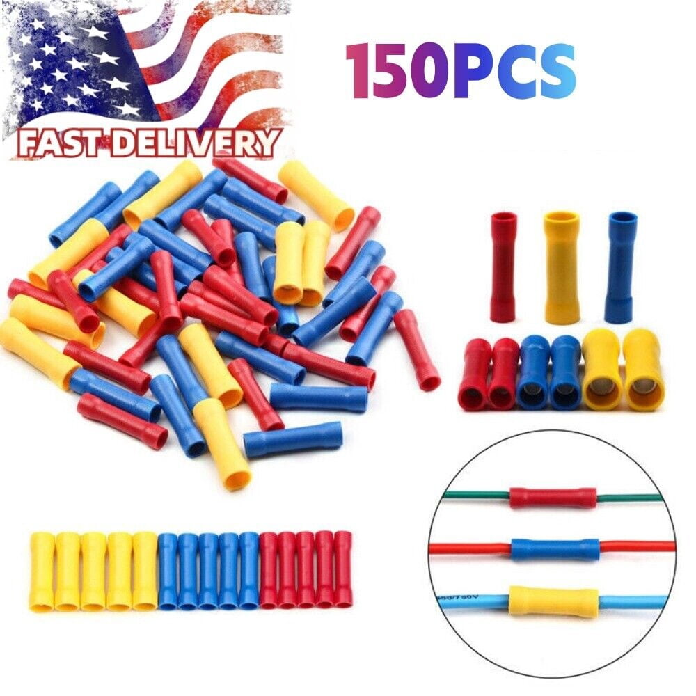 150PCS Insulated Straight Butt Electrical Wire Connectors Cable Crimp ...