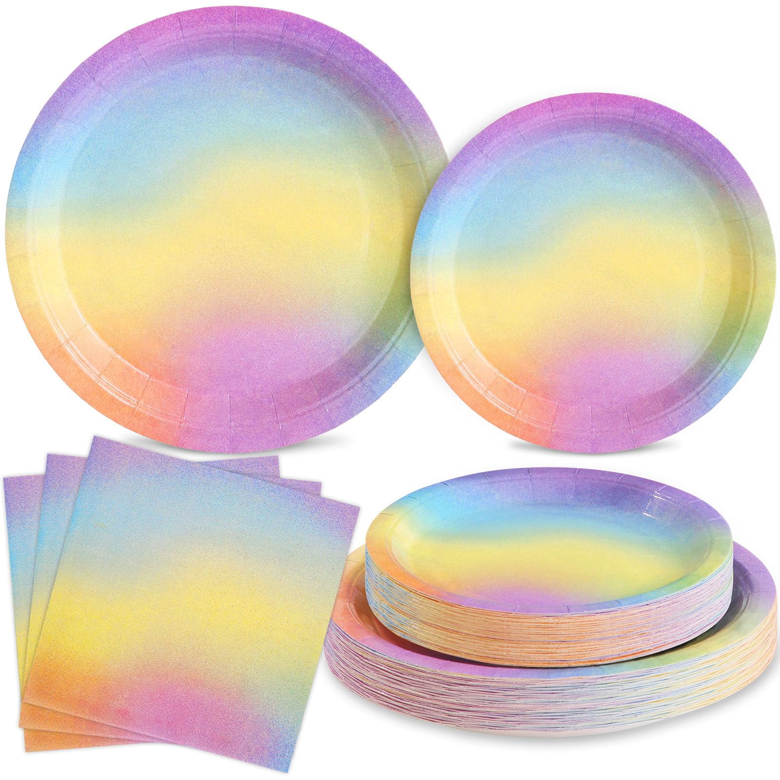 150PCS Pastel Rainbow Party STF9 Decorations,Rainbow Paper Plates ...
