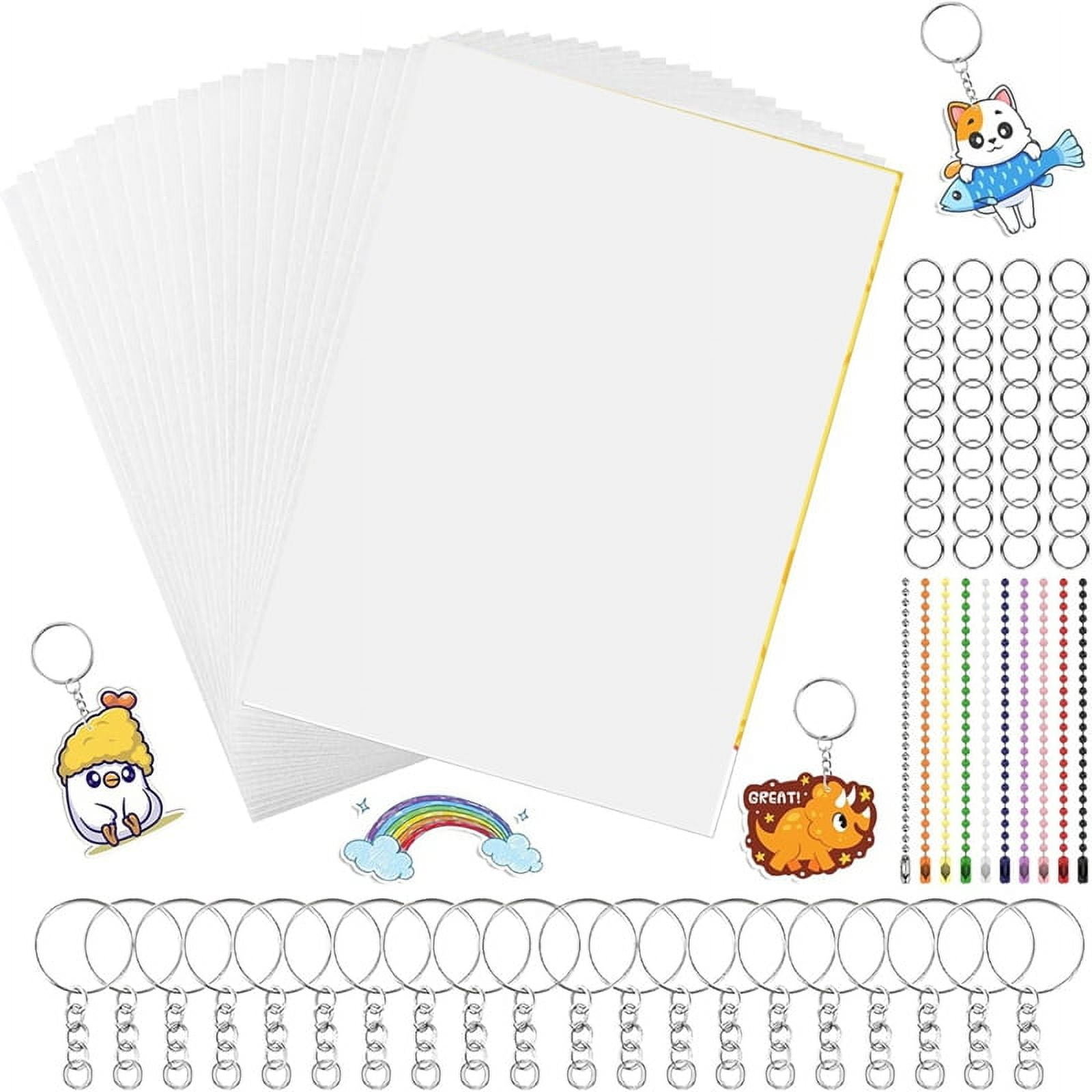 150PCS Shrinky Plastic Sheets Kit, Shrink Paper Keychain Kit for Kids Marking, DIY Ornaments or ...