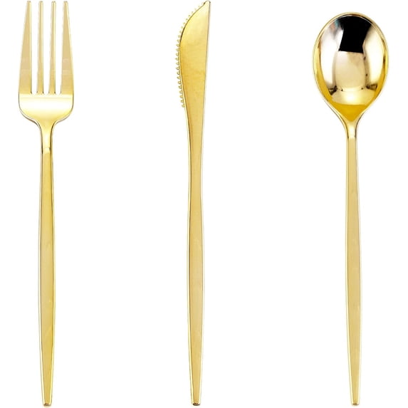 150PCS Thanksgiving Gold Plastic Silverware Disposable - Heavy Duty ...