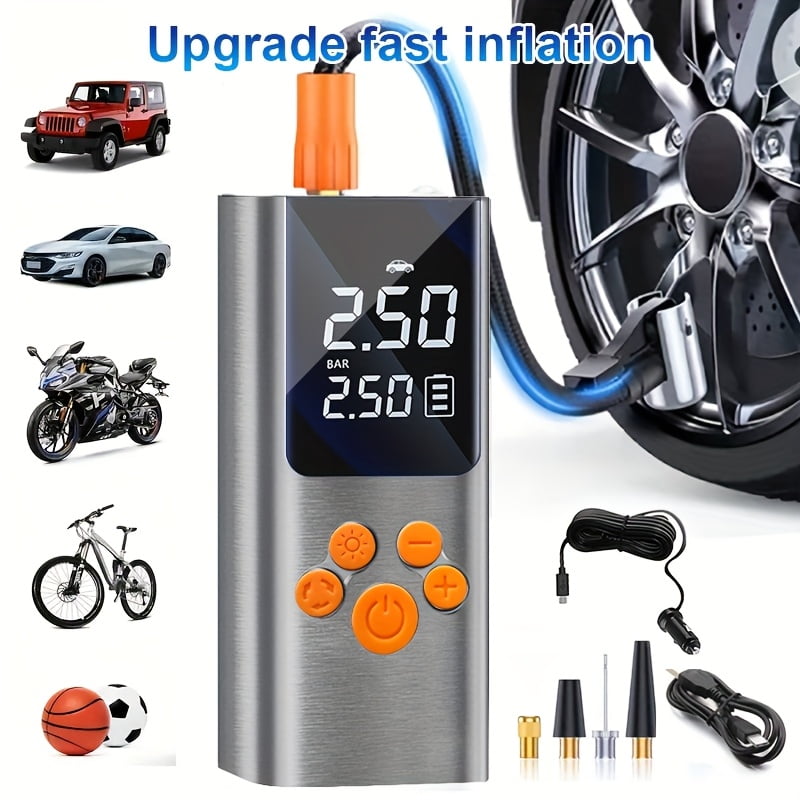 150PSI Cordless Tire Inflator – Portable Air Compressor with Digital Gauge & LED Light, USB ...
