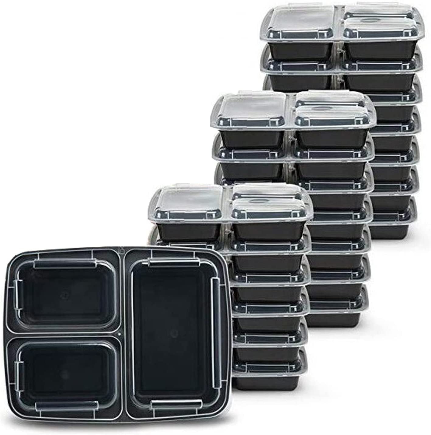 [150Pack] 32oz Meal Prep Containers, Black Plastic Container, 3 ...