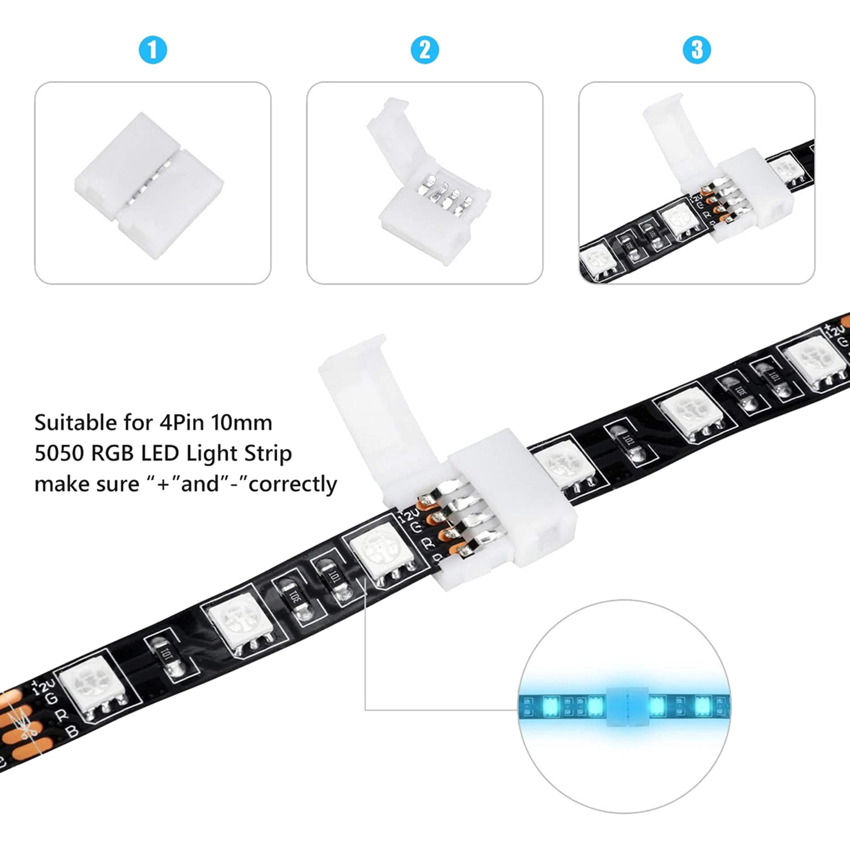 150Packs 4-Pin RGB LED Light Strip Connectors 10mm LED Strip Gapless ...