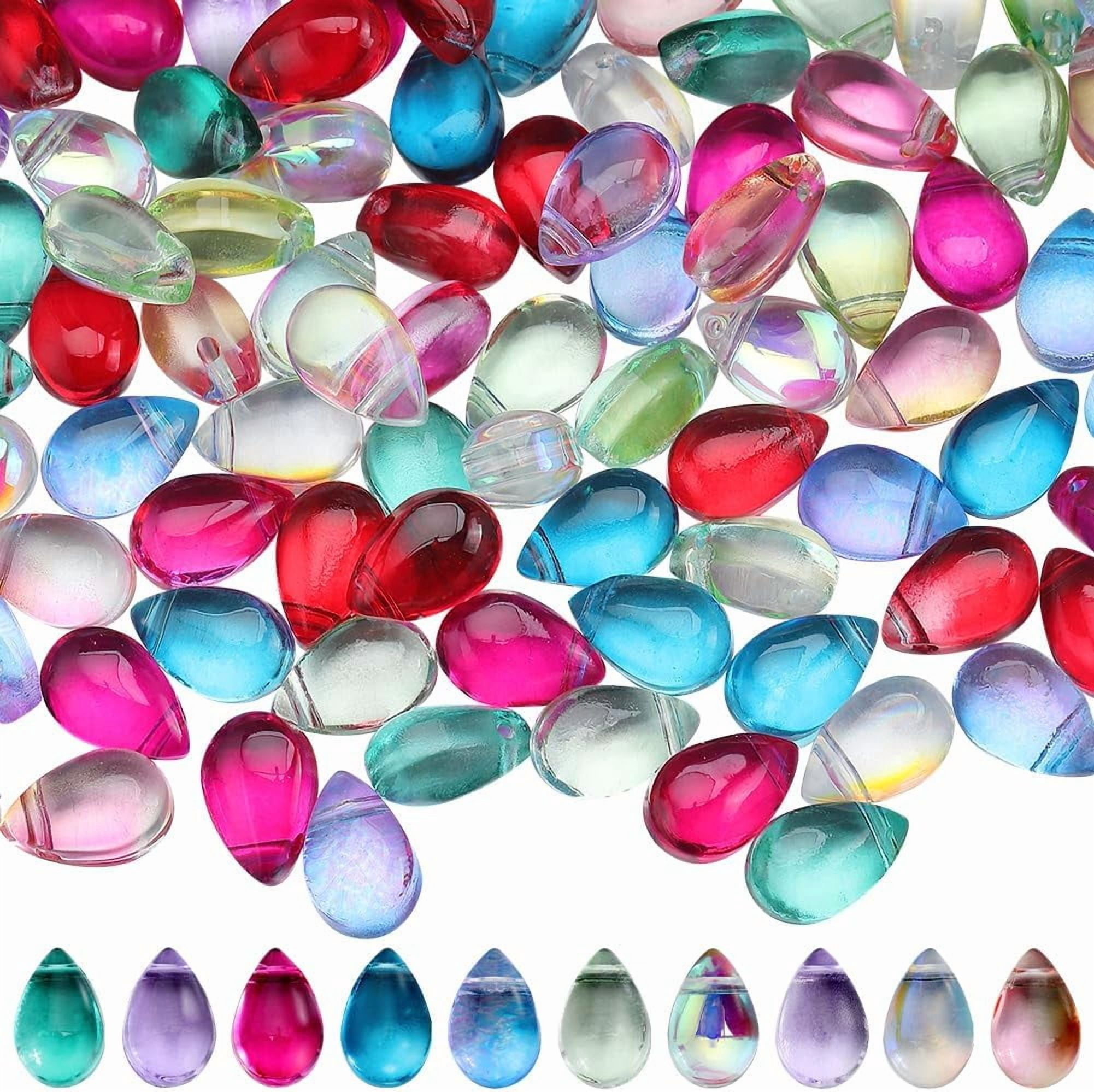 150Pcs 10 Colors Transparent Glass Beads Top Drilled Beads Teardrop ...