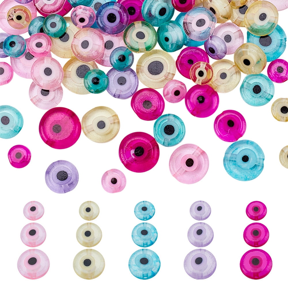 150Pcs 15 Styles Handmade Lampwork Beads Flat Round Mixed Color 6~10 ...