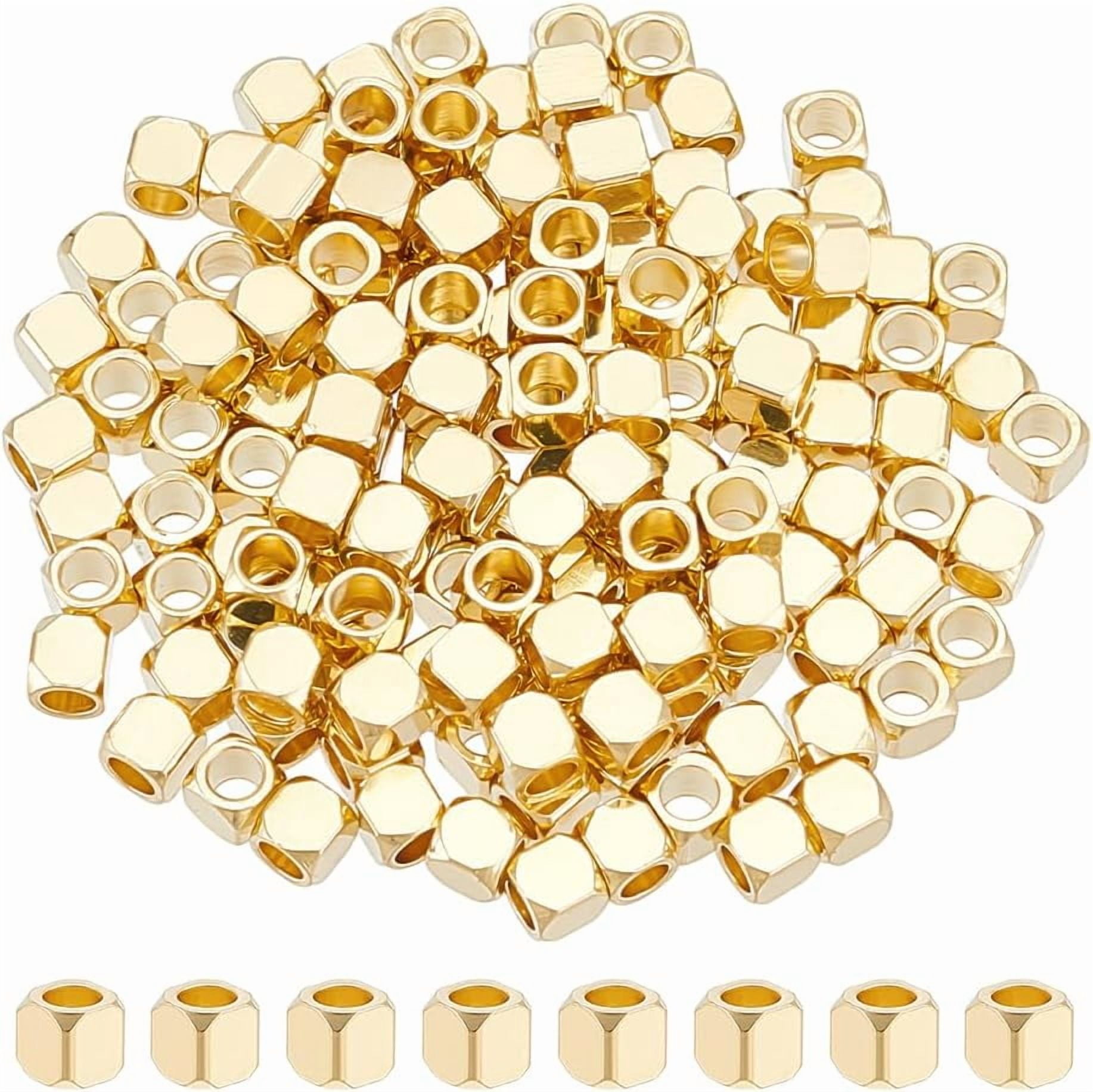 150Pcs 201 Stainless Steel Beads Cube Real 18K Gold Plated 3x3x3mm Hole ...