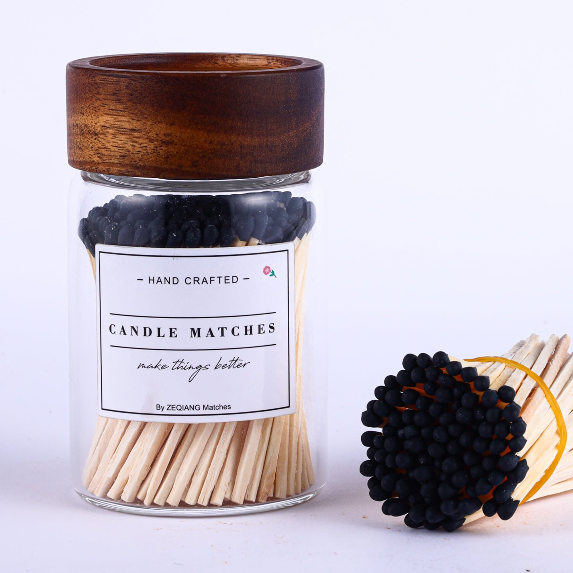 150Pcs 3'' Black Matches in a Jar with Striker, Glass Match Holder with ...
