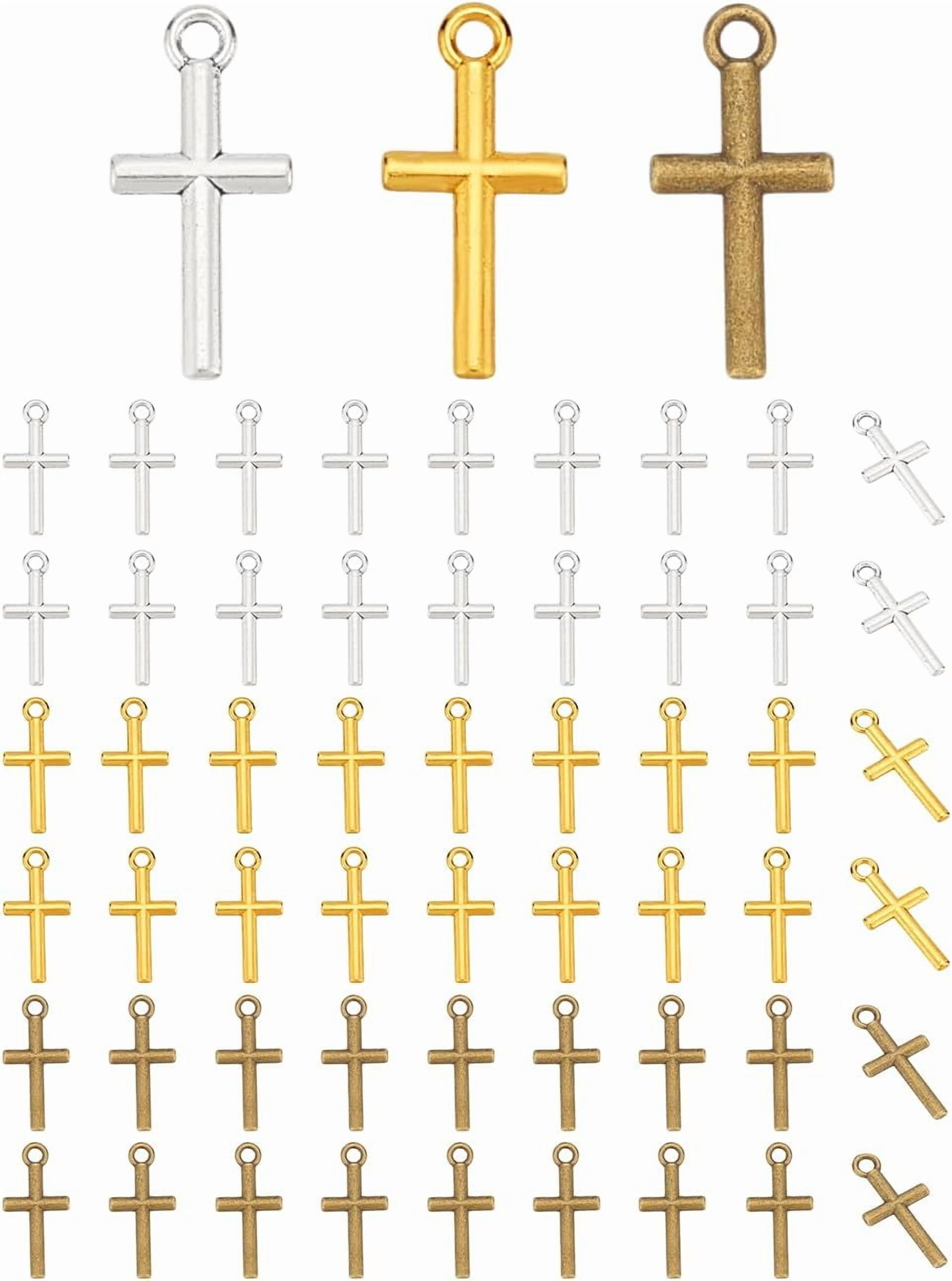 150Pcs 3 Colors Cross Crucifix Charm Pendants Alloy Cross Bead Charms ...