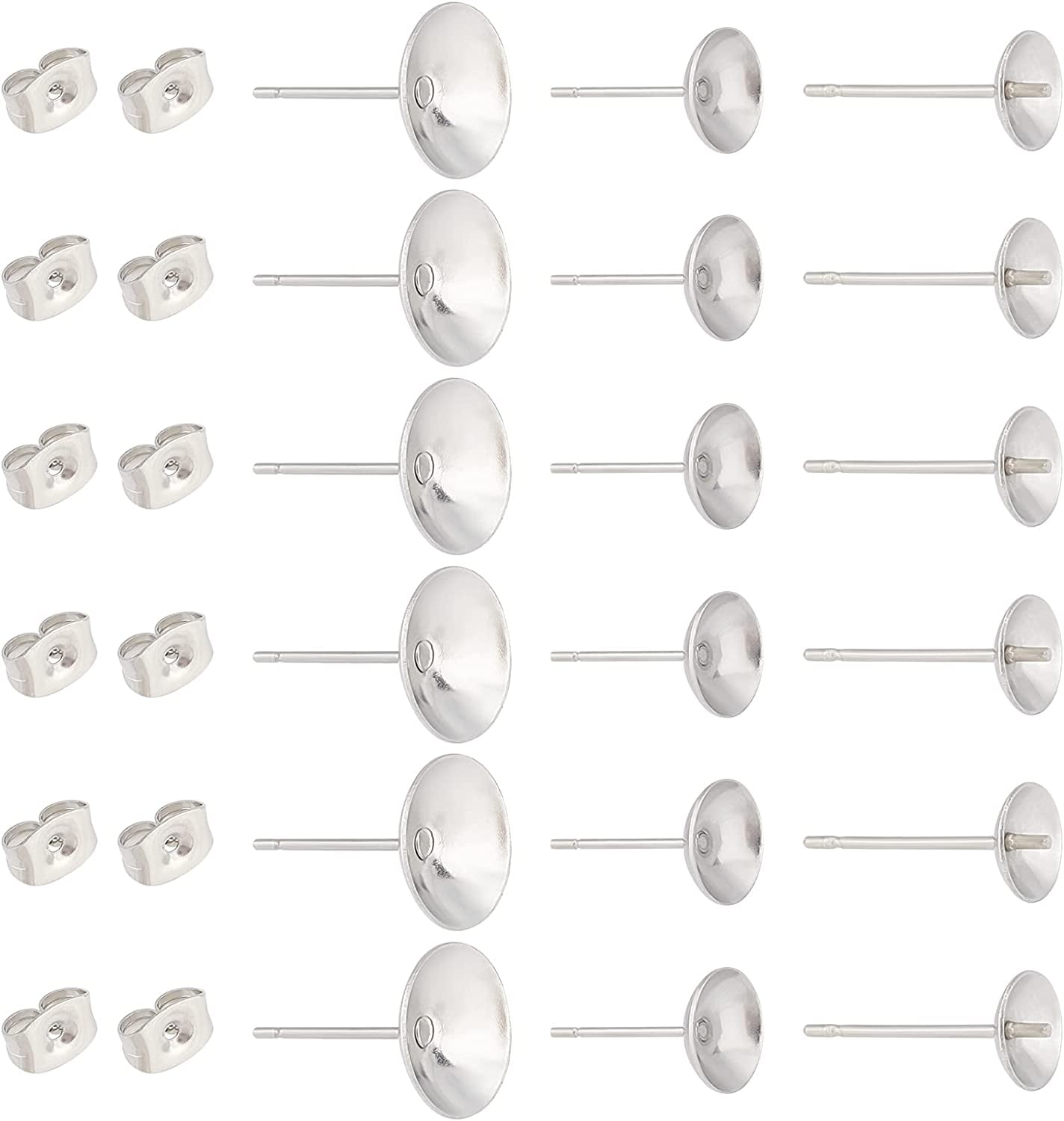 150Pcs 3 Sizes Stainless Steel Stud Earring Findings Flat Round Stud ...