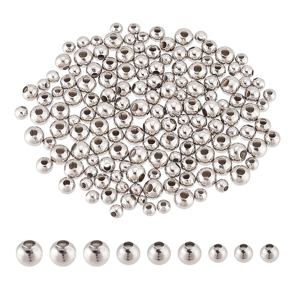 150Pcs 3 Styles Round 304 Stainless Steel Spacer Beads Metal Findings ...