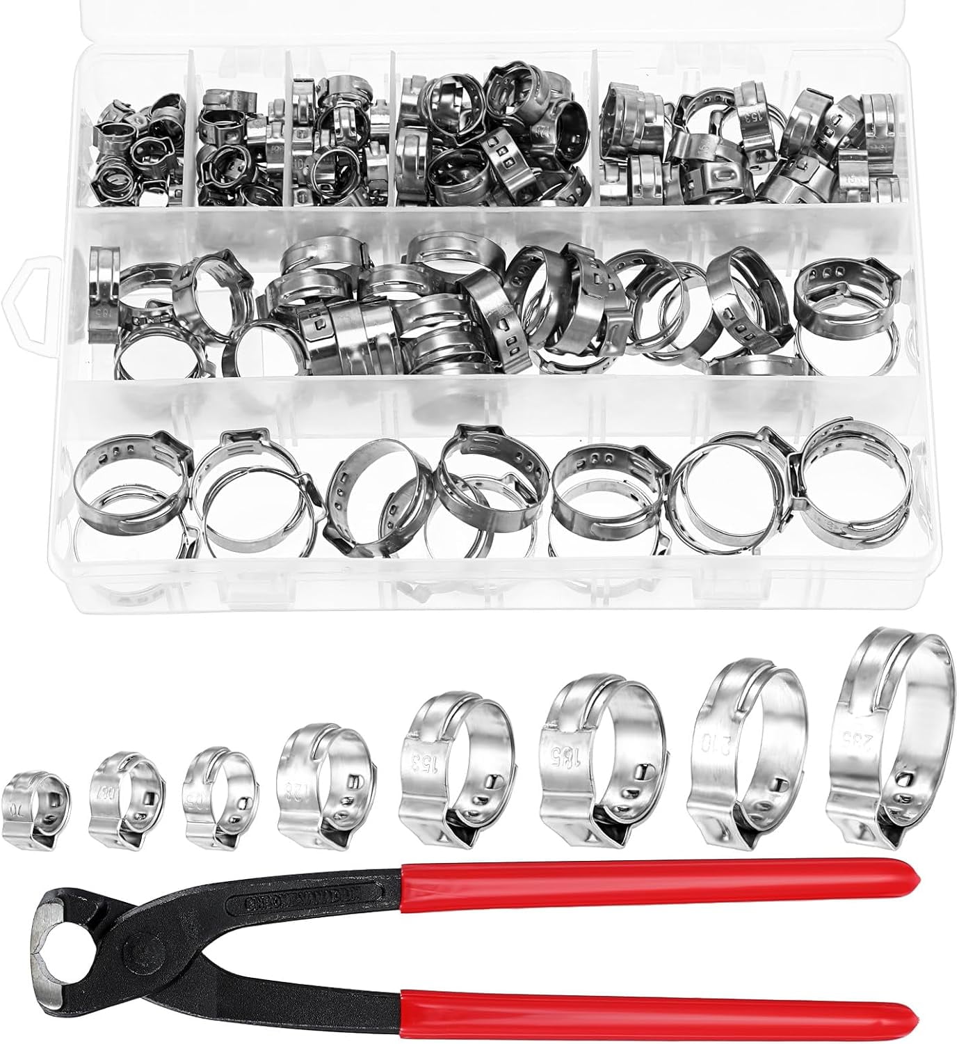 150Pcs 304 Stainless Steel Single Ear Hose Clamp with Ear Clamp Pincer ...