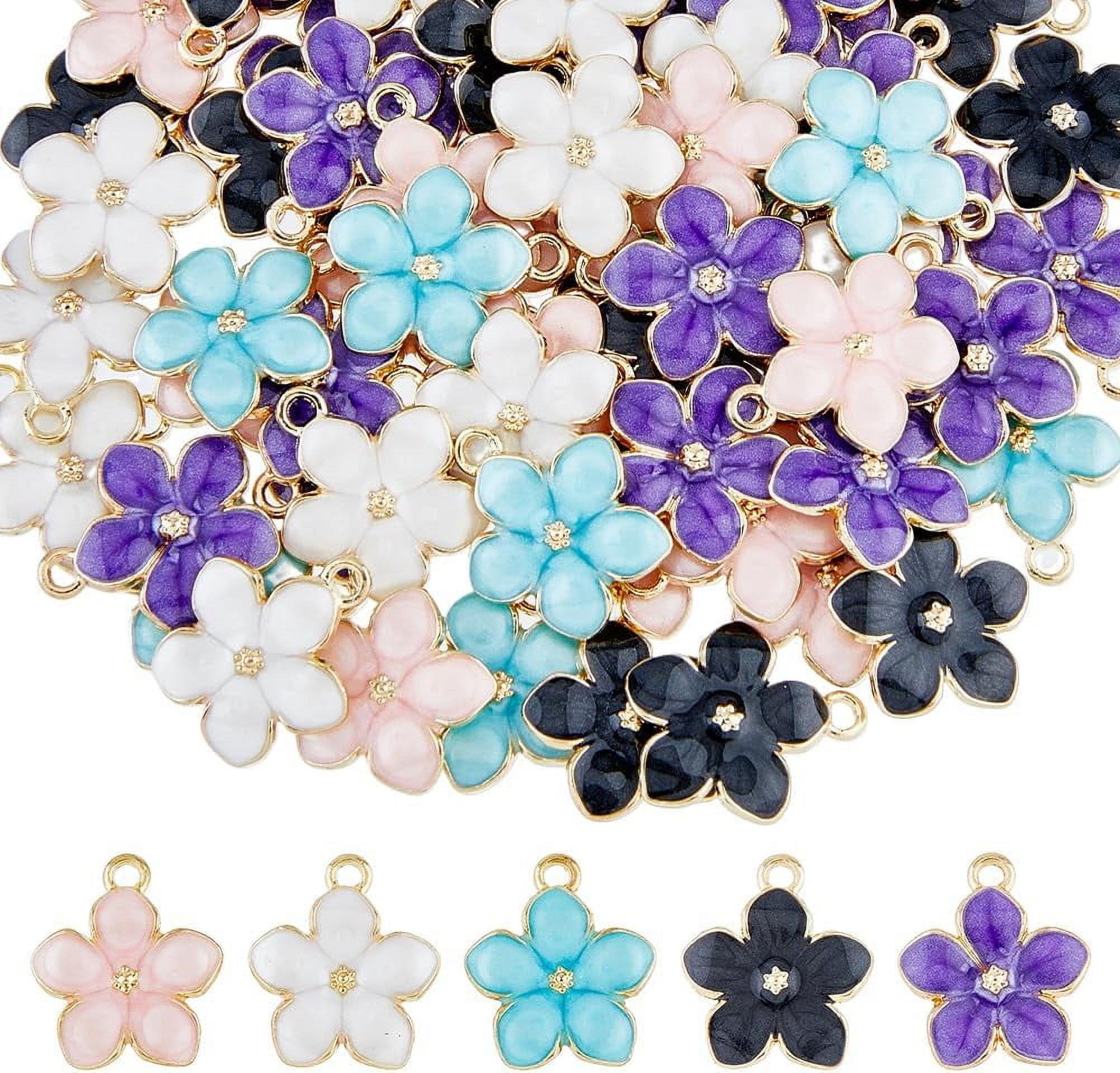 150Pcs 5 Colors Flower Shape Alloy Enamel Pendants for Jewelry Making ...