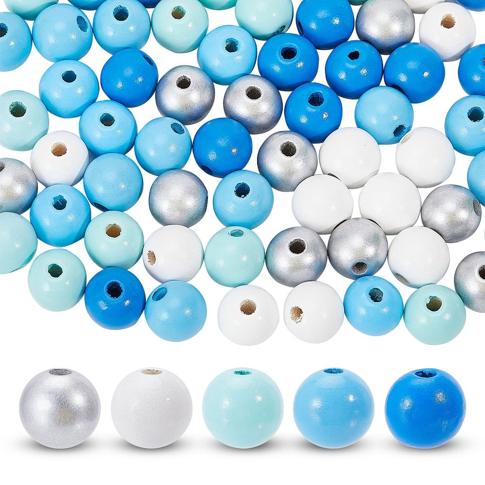 150Pcs 5 Colors Spray Painted Wood European Beads Large Hole Round ...