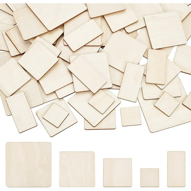150Pcs 5 Style Wooden Coaster Unfinished Wood Square/Rectangle Beige 2. ...