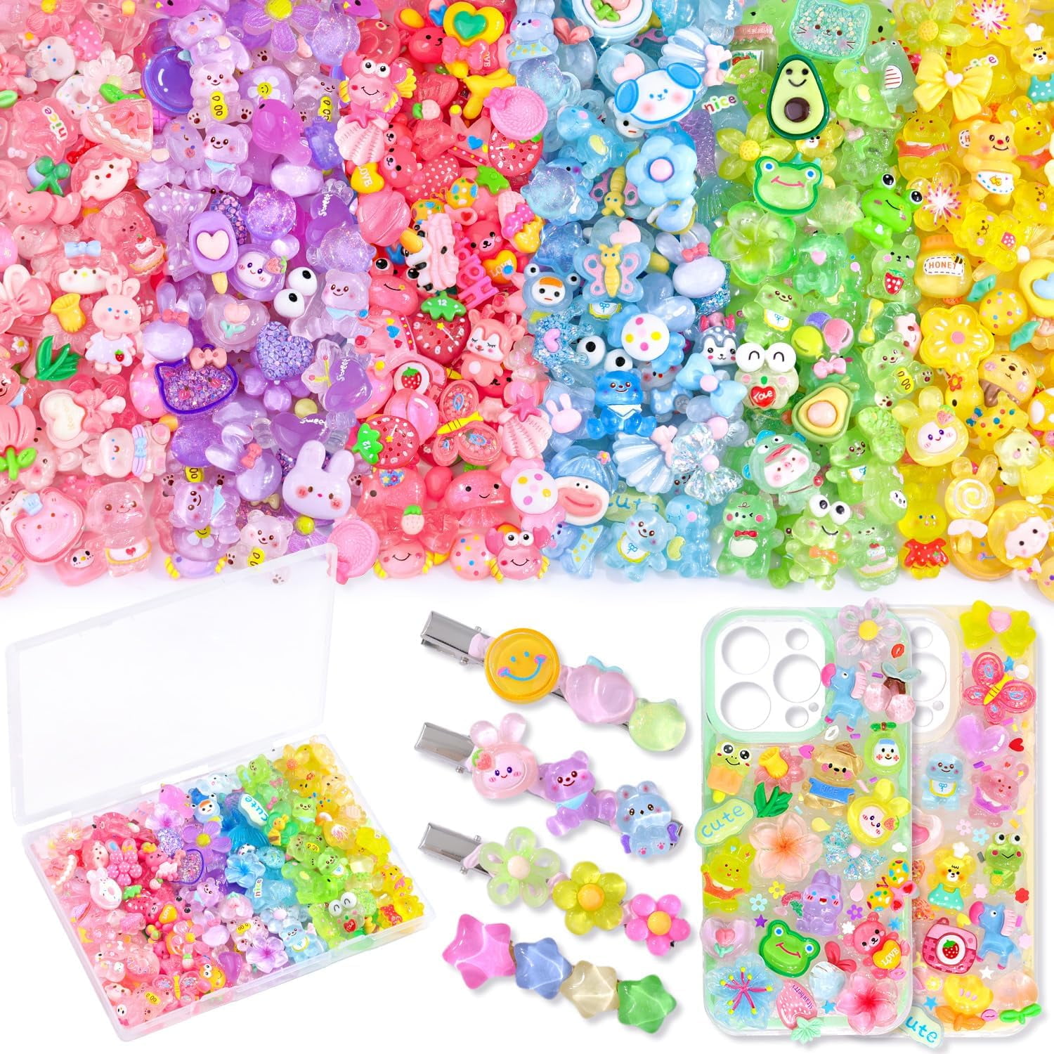 150Pcs 6 Mixed Colors Slime Charms Assorted Cute Jelly Embellishments ...