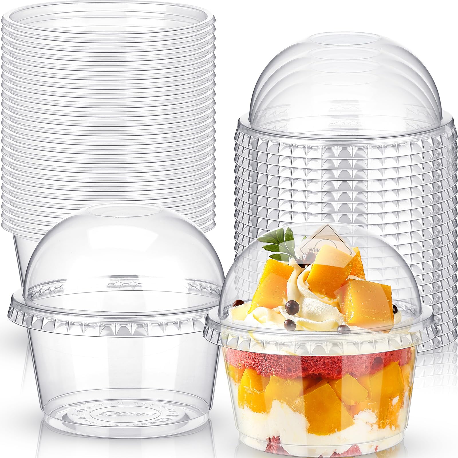 150Pcs 8 Oz Plastic Clear Bowls With Dome Lids, Classic Style ...