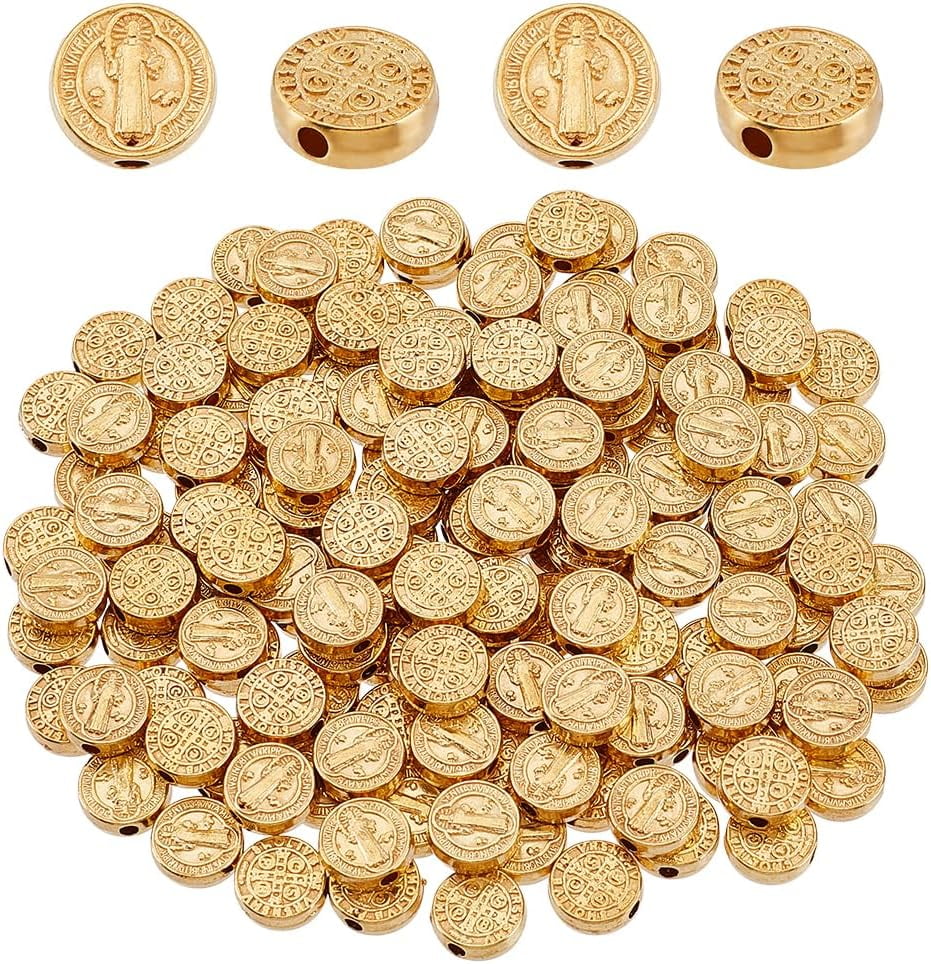 150Pcs 9.5 mm Round Double-Sided Spacer Beads Metal Flat Round Bead ...