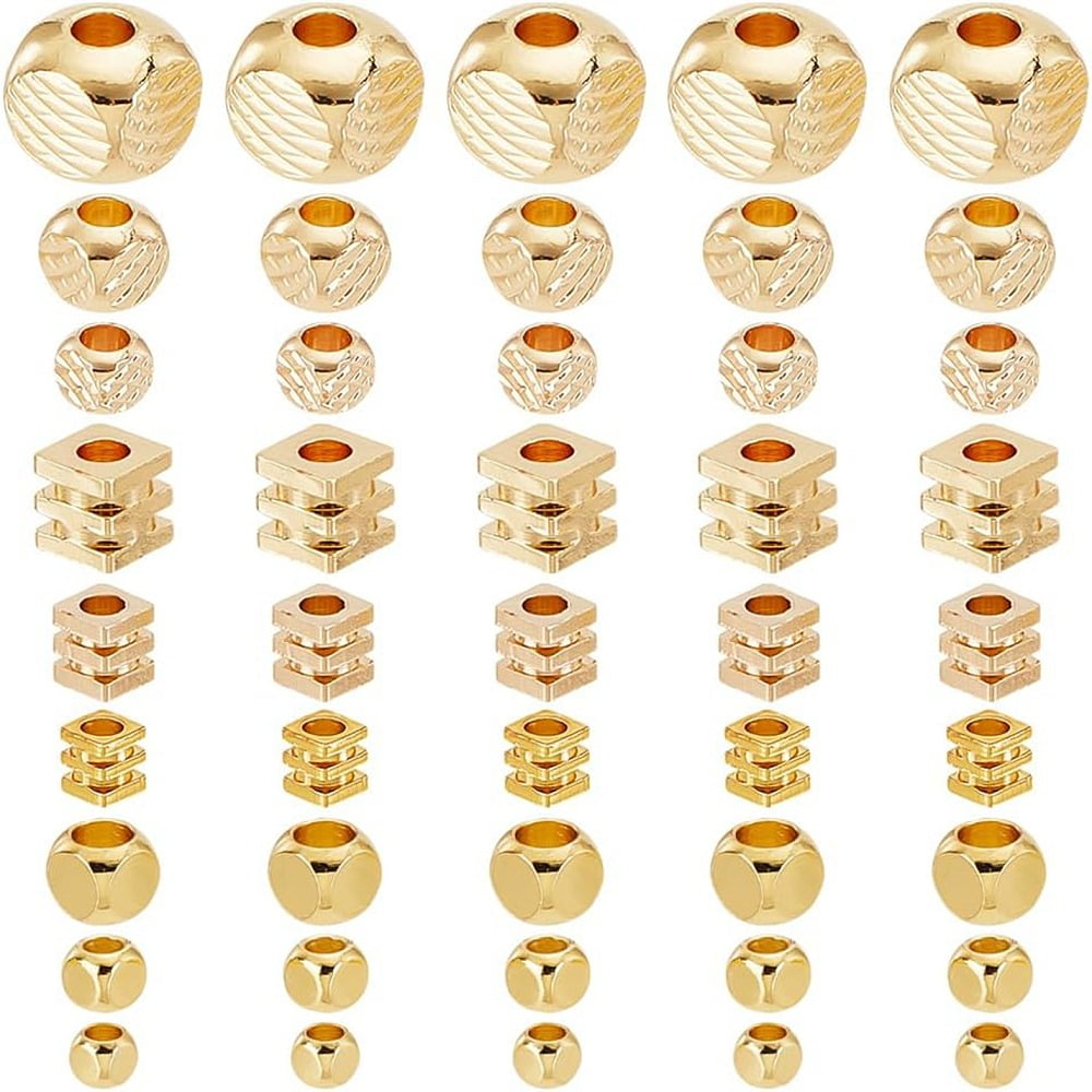 150Pcs 9 Styles Brass Spacer Beads Long-Lasting Plated Textured Cube ...