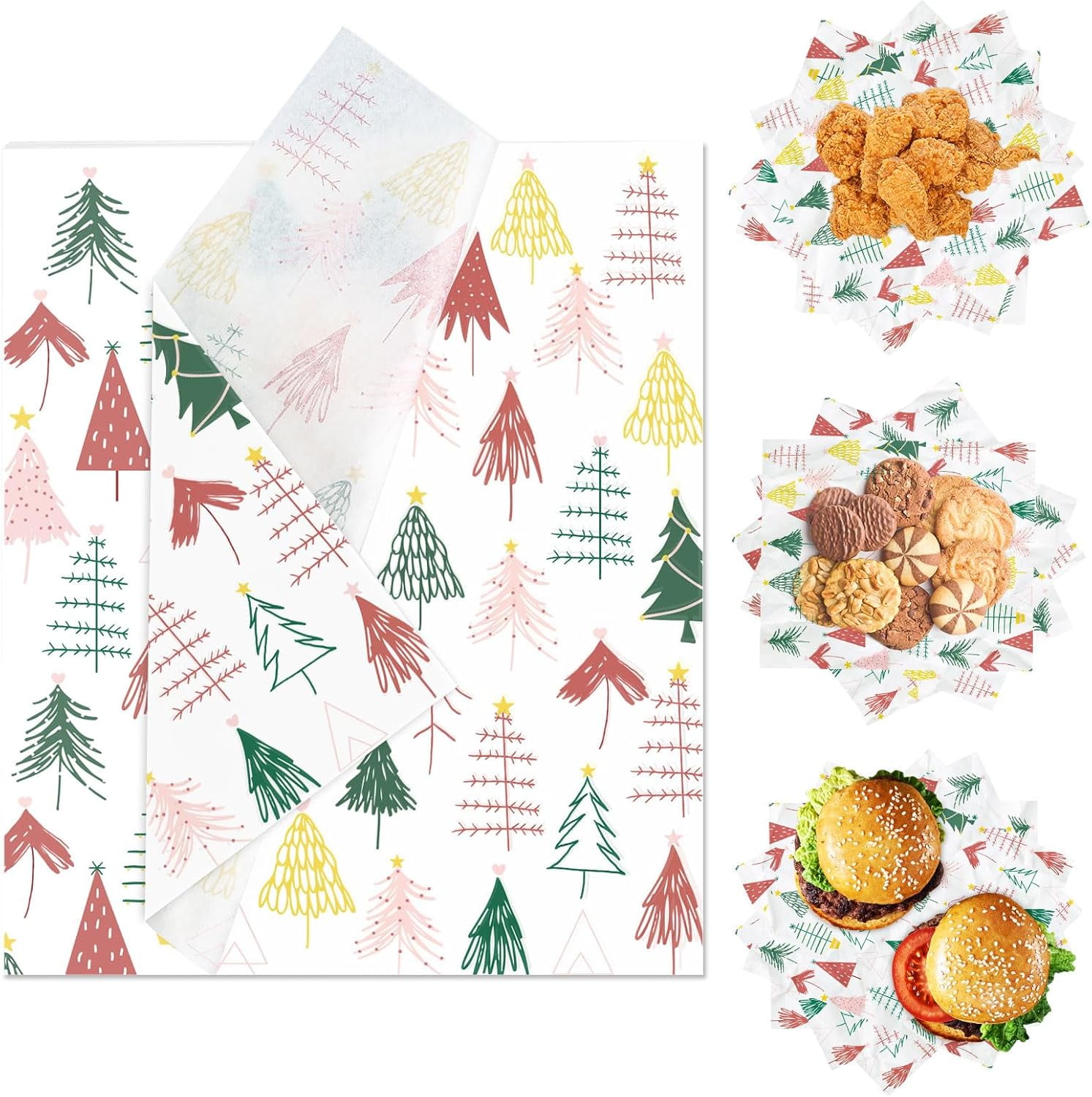 150Pcs Christmas Boho Wax Paper Xmas Pine Tree Deli Paper Sandwich ...