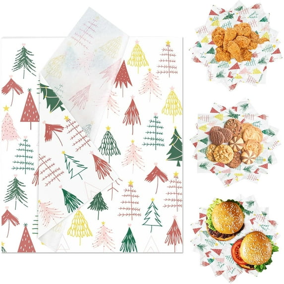 150Pcs Christmas Boho Wax Paper Xmas Pine Tree Deli Paper Sandwich ...
