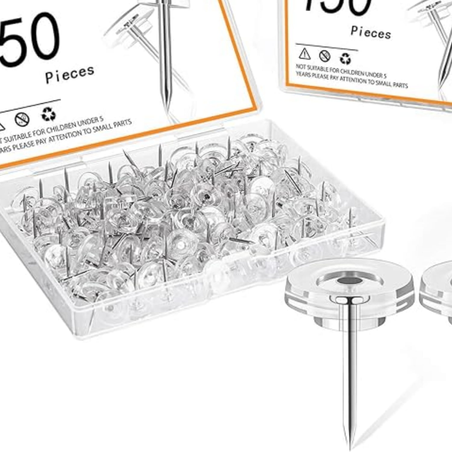 150Pcs Clear Push Pins Tacks, Thumb Tacks, Reusable Flat Head ...