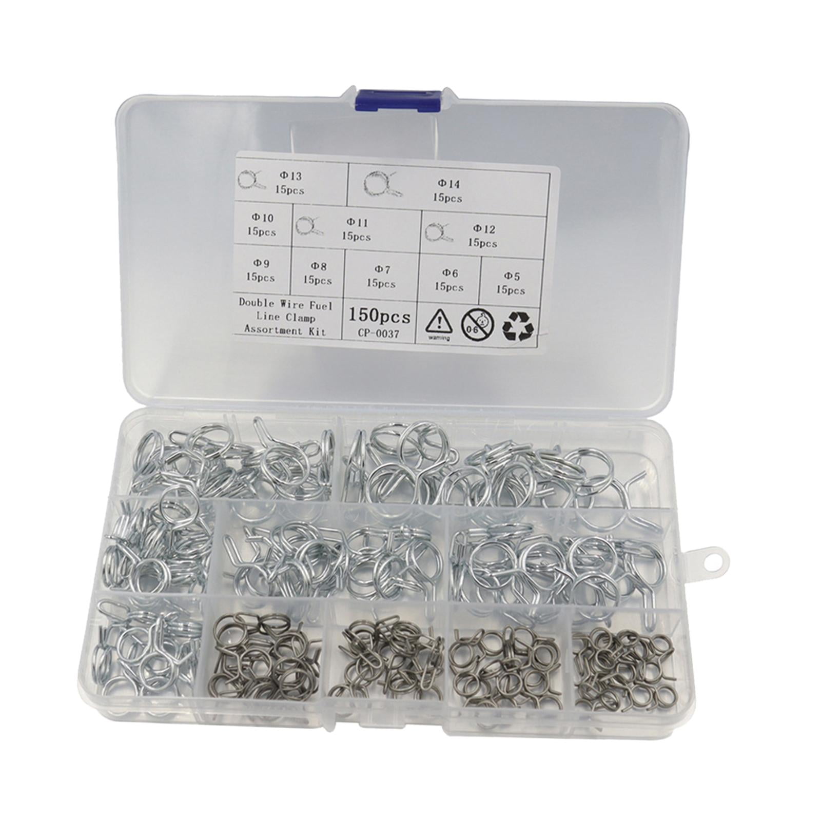 150Pcs Double Wire Spring Hose Clamp , 10 Values Sizes, Carbon Steel ...