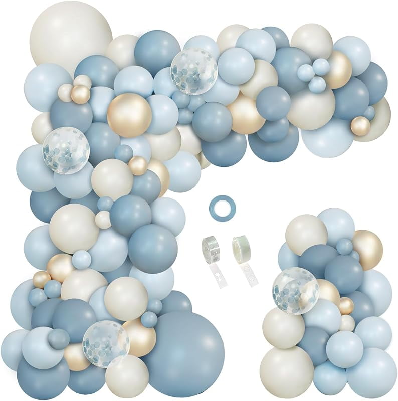 150Pcs Dusty Blue Green Balloon Garland Arch Kit, Ash Mist Green Haze Fog Blue Sand White Gold ...