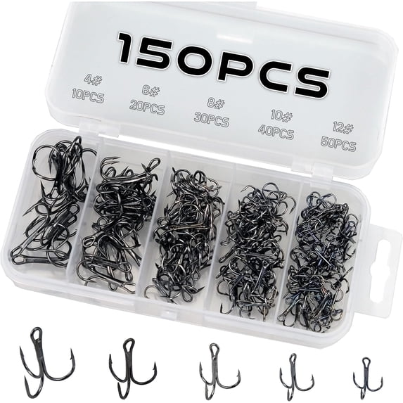 150Pcs Fishing Treble Hooks High Carbon Steel Fishing Hooks Classic ...