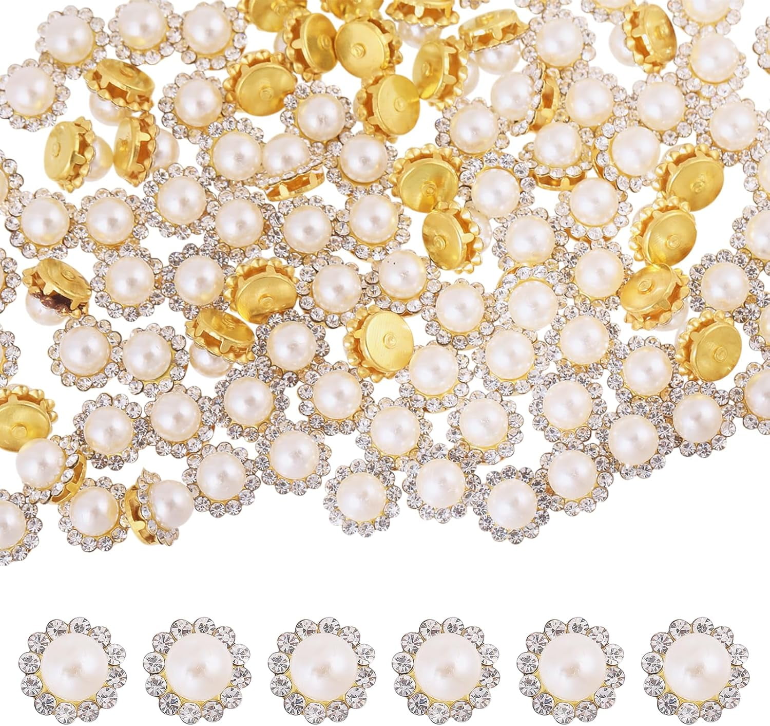 150Pcs Flower Claw Cup Rhinestones Pearl Sew On Rhinestones Pearl ...