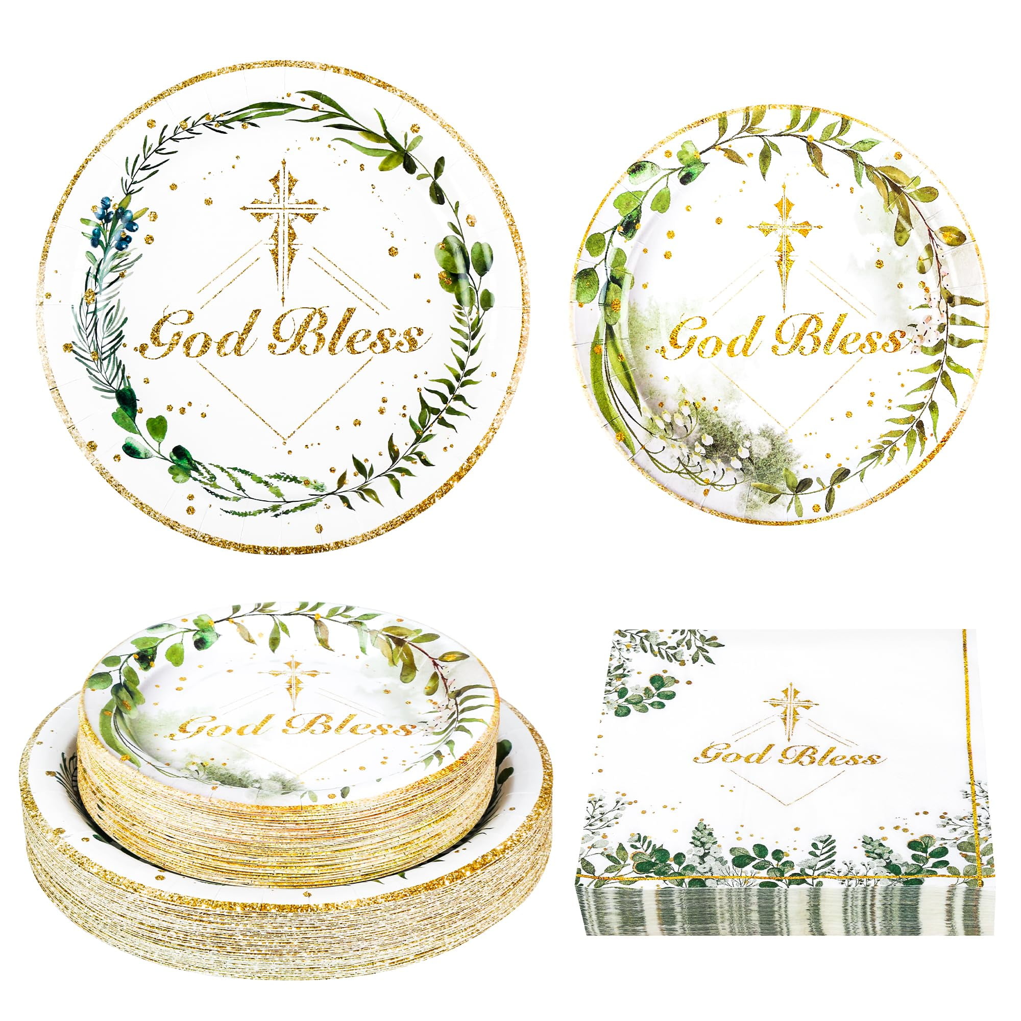 150Pcs God Bless Baptism KEF16 Paper Plates and First Holy Communion ...