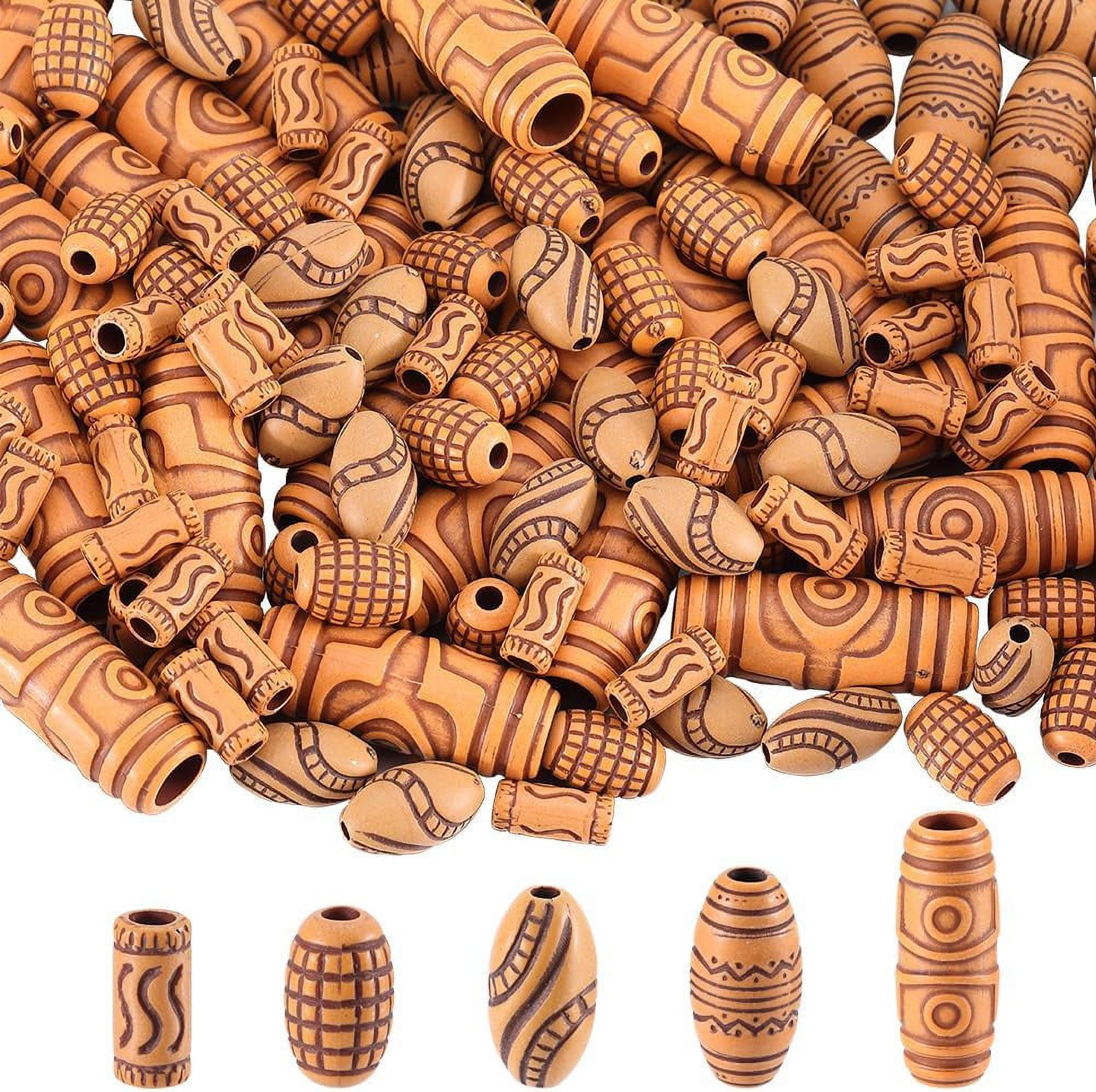 150Pcs Imitation Wooden Macrame Beads Wood Hair Bead Long Tube ...