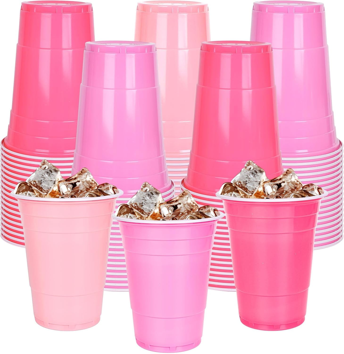 150Pcs Pink Plastic Cups 16 Oz 3 Styles Easter Disposable Drinking Cups ...