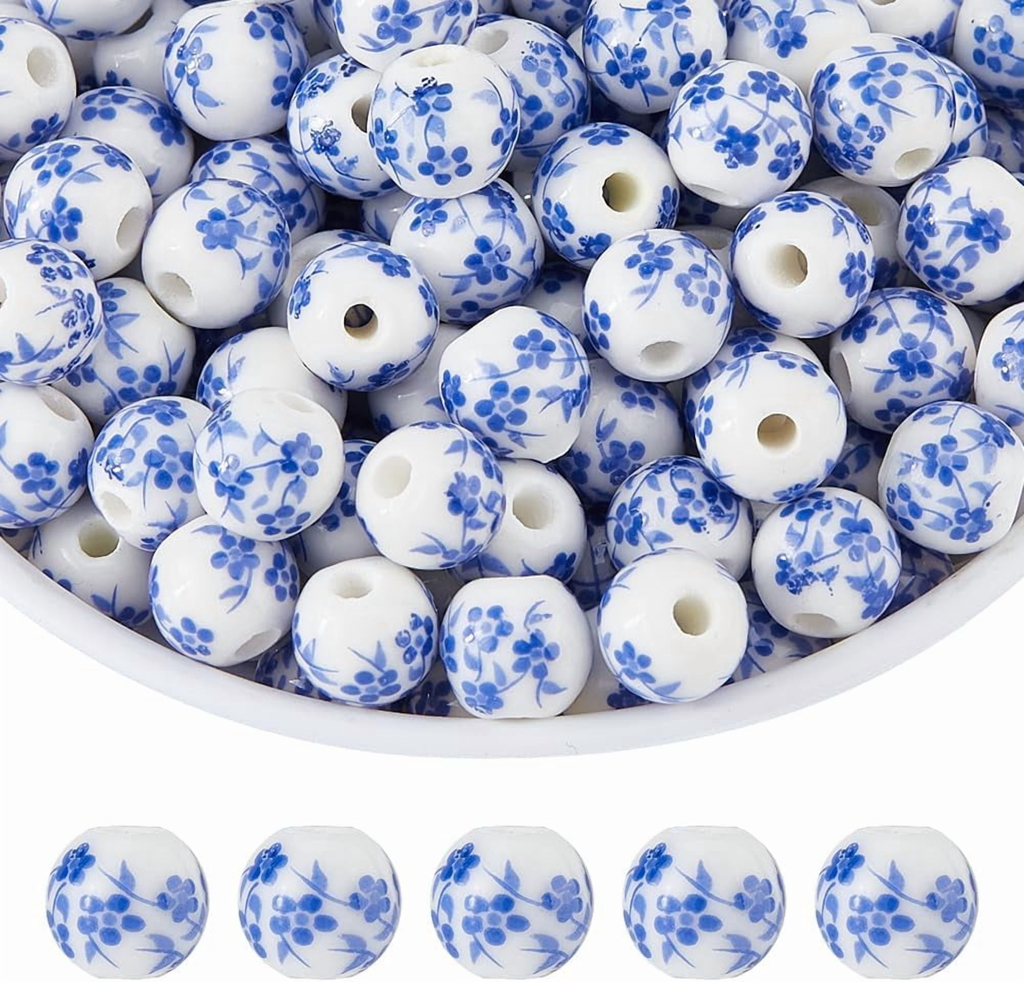 150Pcs Porcelain Ceramic Beads 8mm Ceramic Beads Blue Flower Beads ...