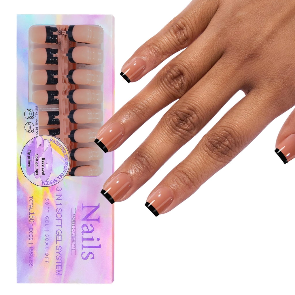 150Pcs Press On Nails Gel False Nail Tips 3 in 1 Pre-Colored French ...