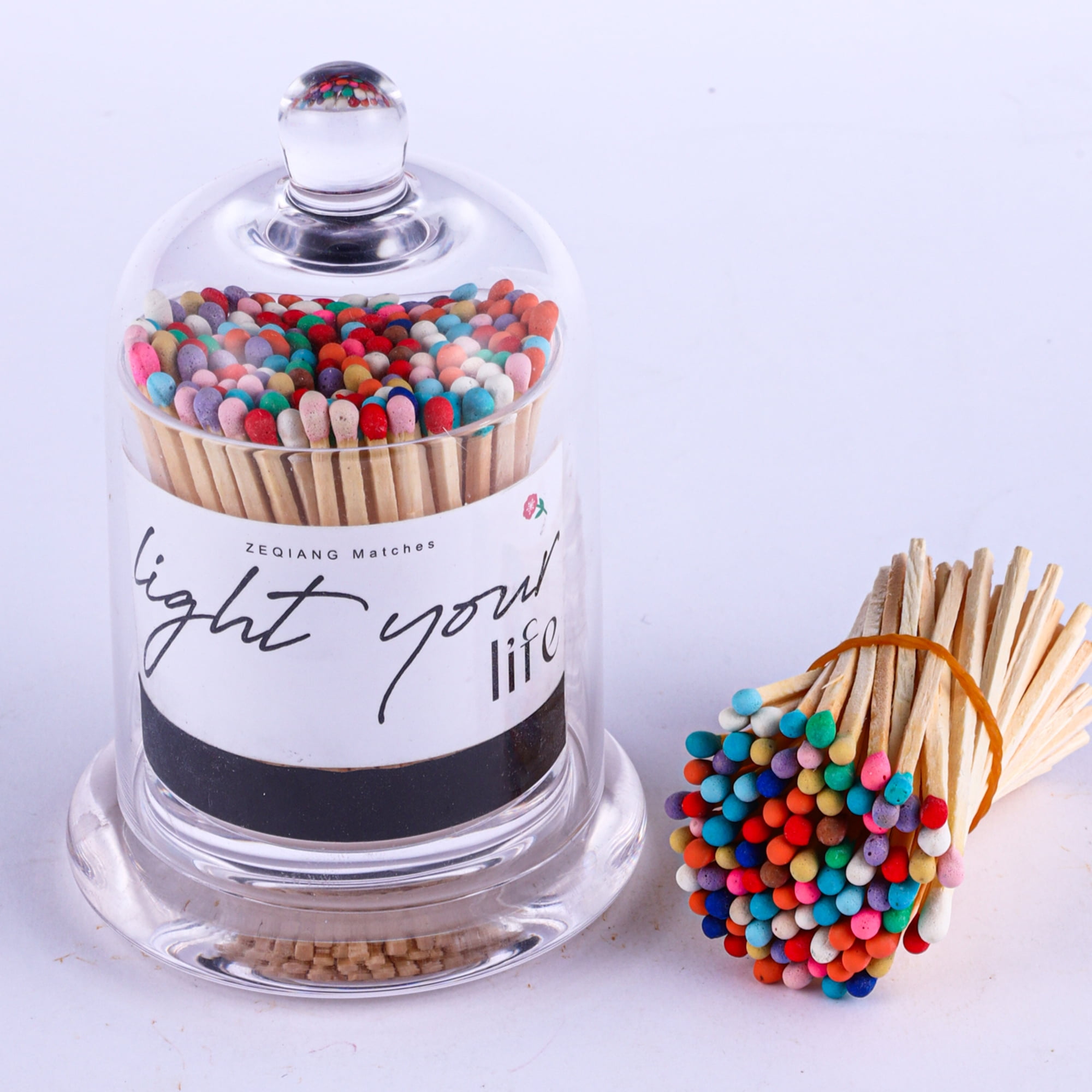 150Pcs Rainbow Matches Included, Glass Match Holder with Striker ...